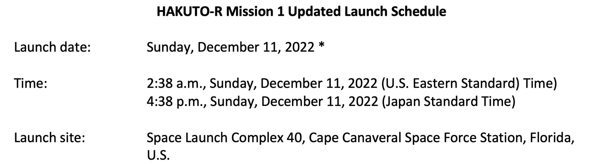 ispace Announces Mission 1 Launch Schedule Update | ispace